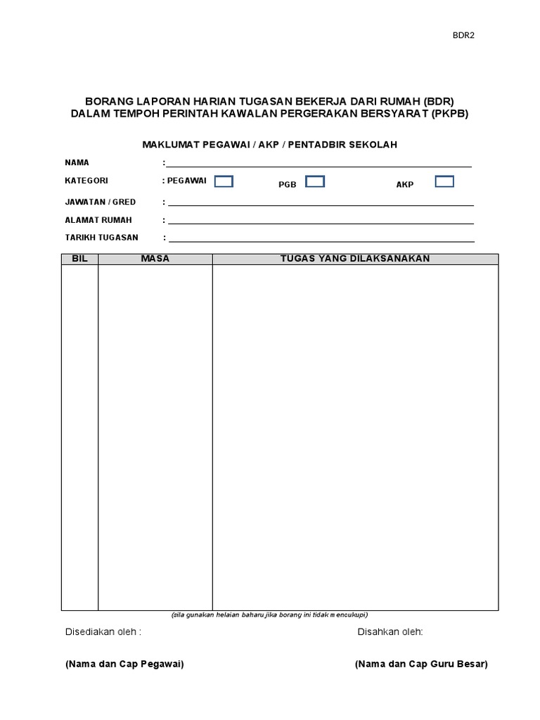 Borang Laporan BDR | PDF