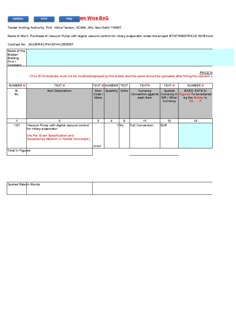 Item Wise Boq: Validate Print Help | PDF | Government Finances | Taxes