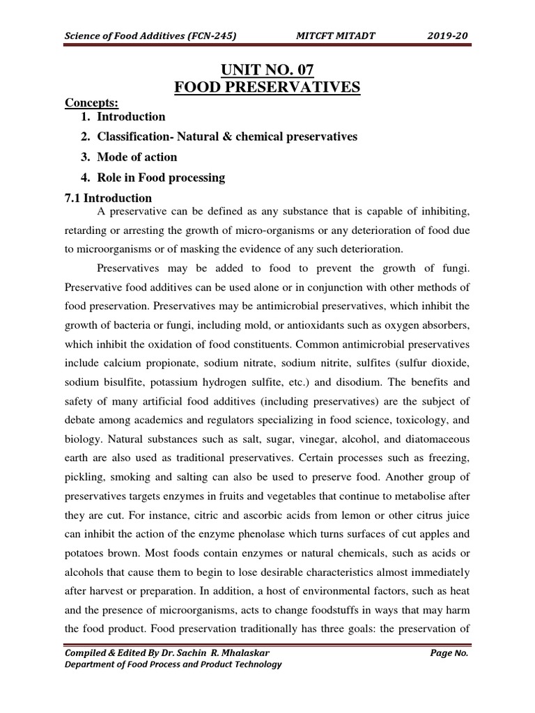 Unit No. 07 Food Preservatives | PDF | Food Preservation | Antioxidant