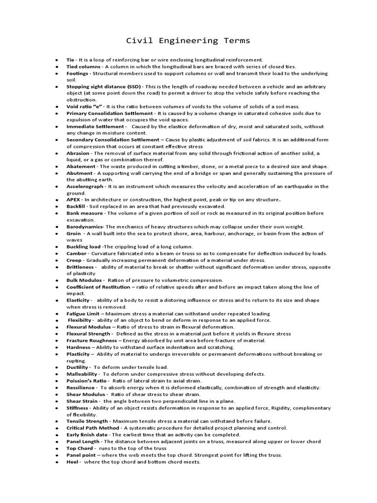 Civil Engineering Terms | PDF | Deformation (Engineering) | Truss