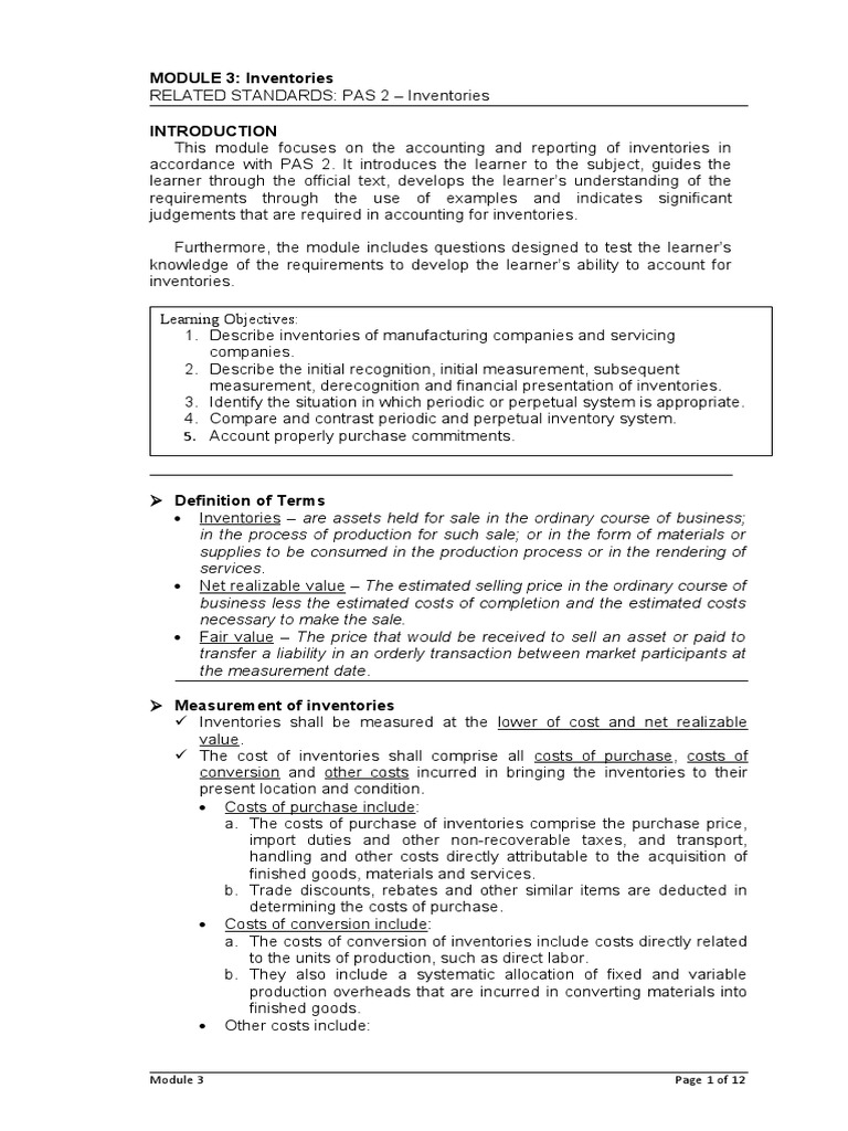 Module 3 - Inventory | PDF | Inventory | Cost Of Goods Sold