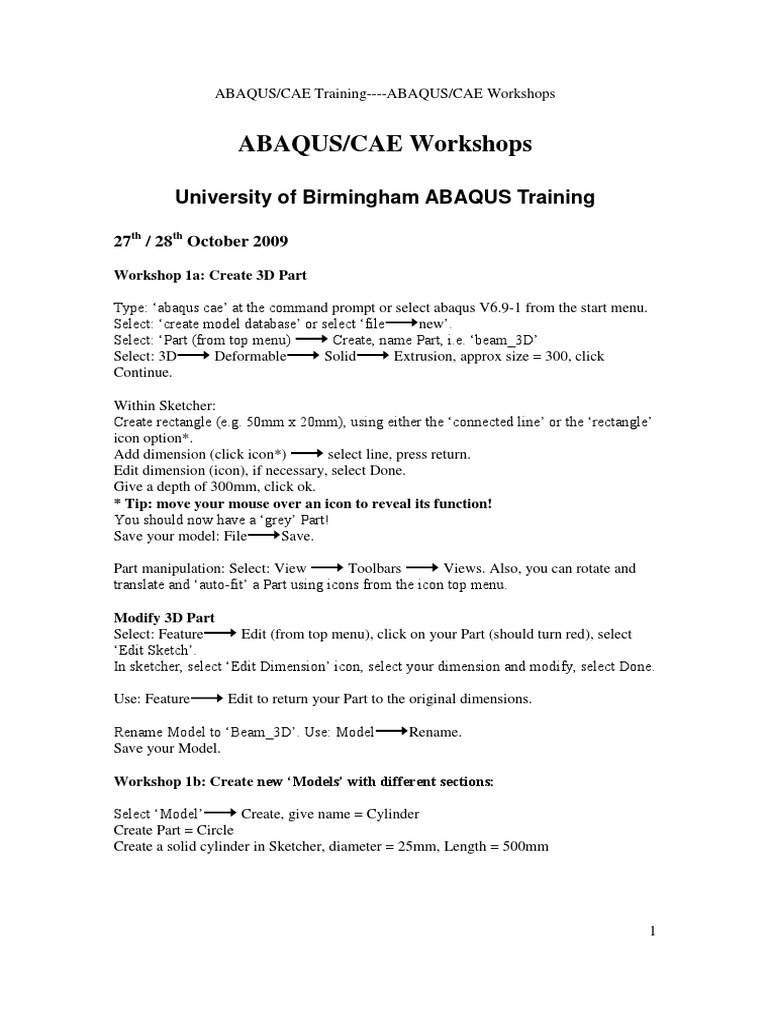 ABAQUS/CAE Training Workshops Guide | PDF | Geometry | Teaching Mathematics