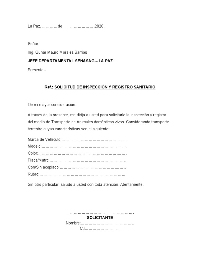 Solicitud de Inspección Sanitaria | PDF