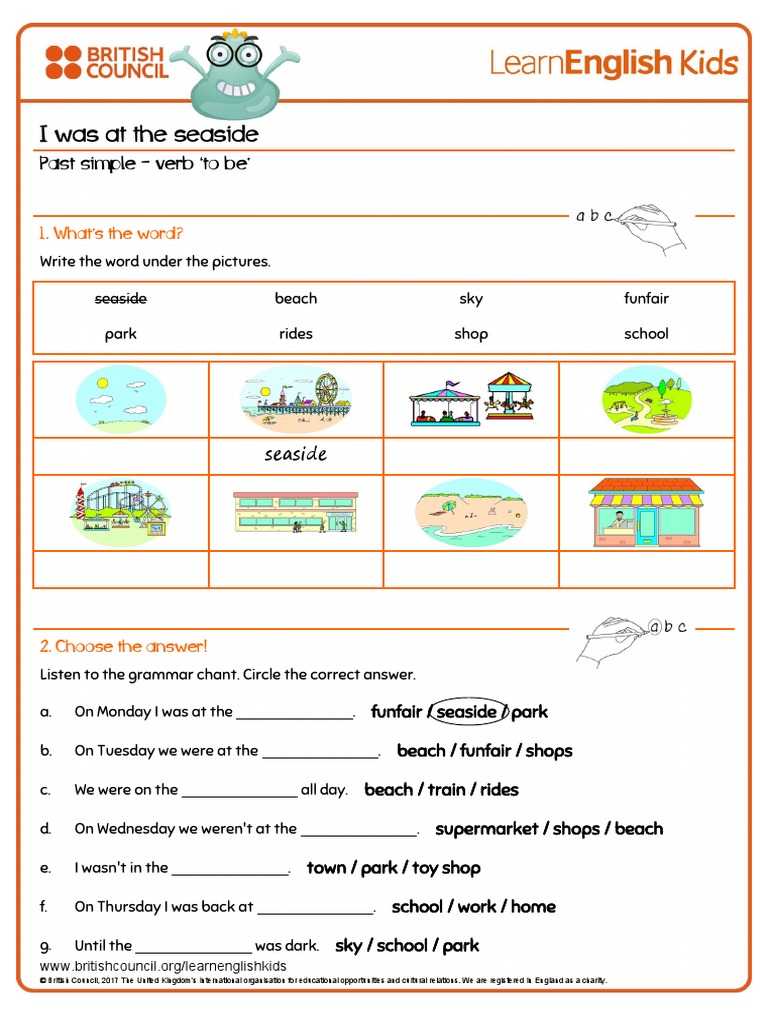 Grammar Chants I Was at The Seaside Worksheet 2017 | PDF | Linguistics