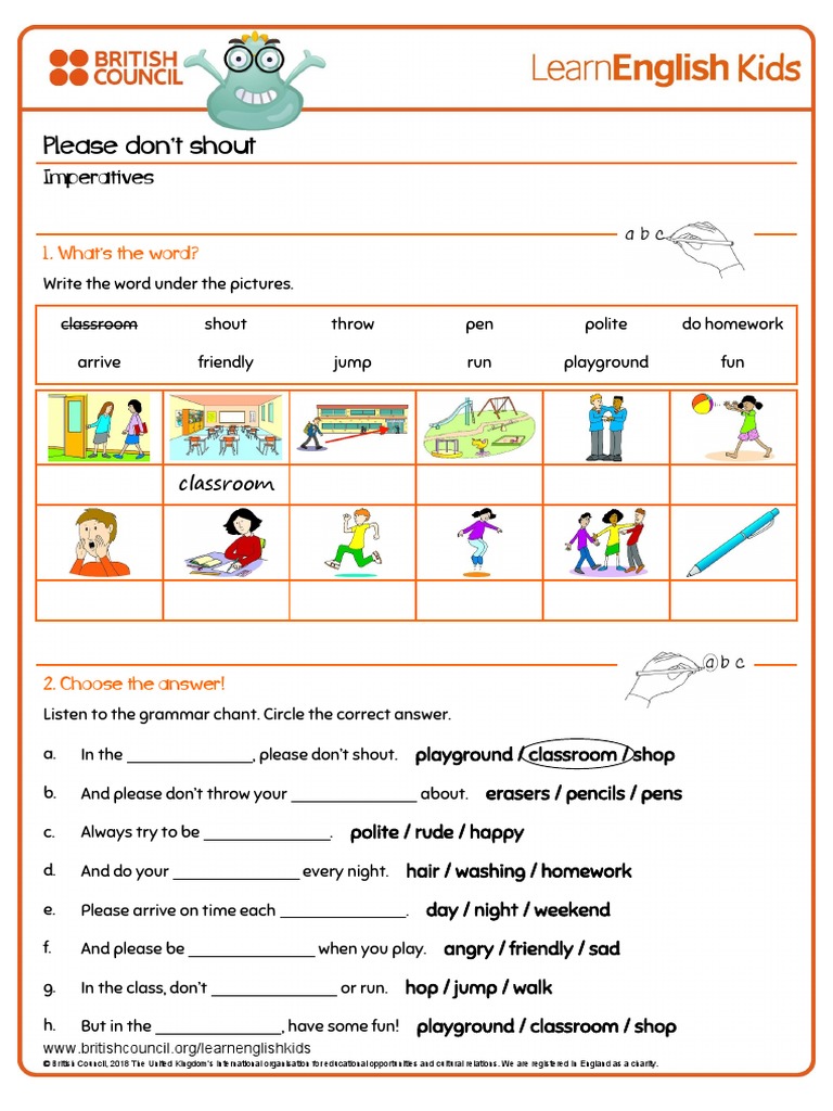 Grammar Chants Please Dont Shout Worksheet | PDF