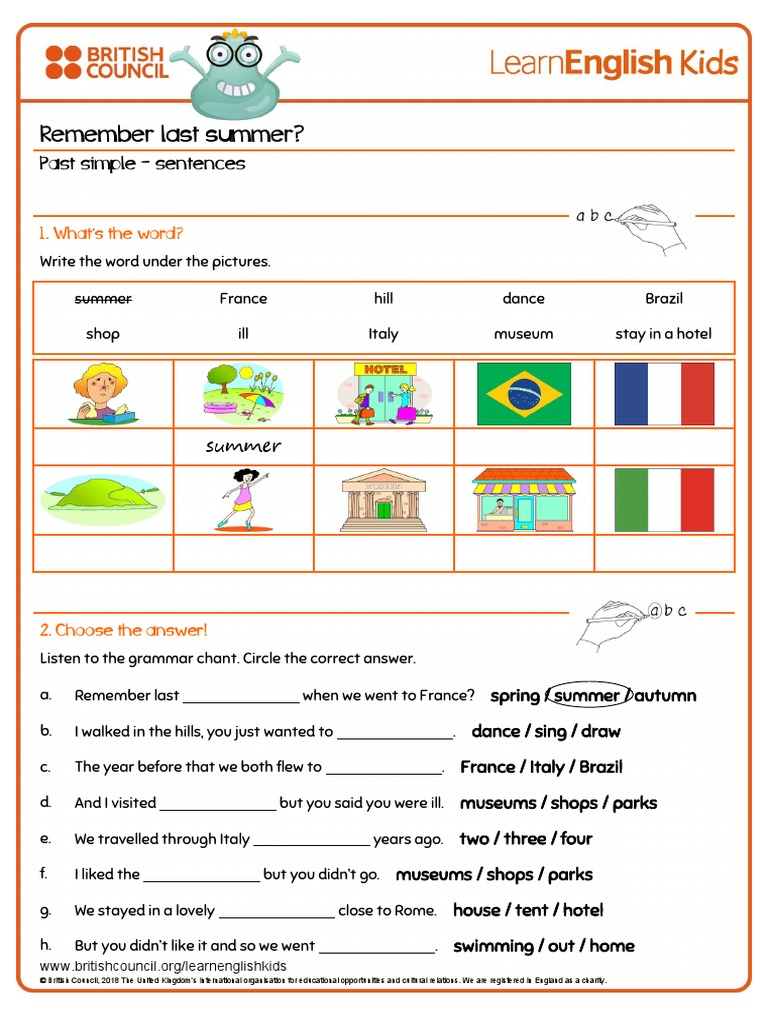 Grammar Chants Remember Last Summer Worksheet | PDF | Linguistic ...
