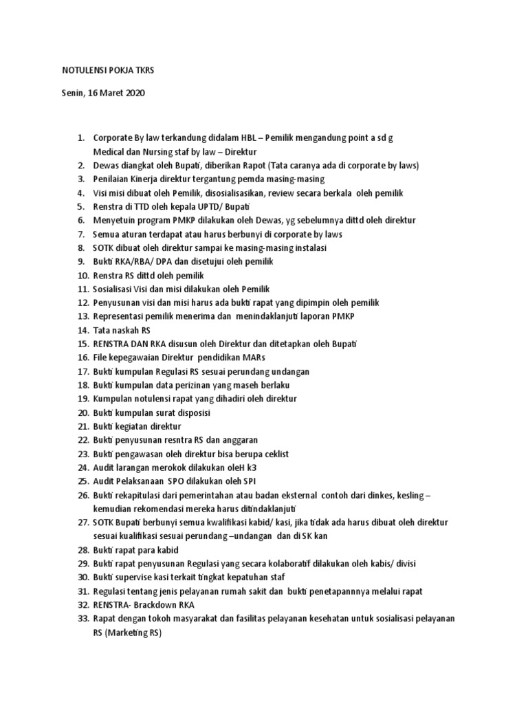 Notulensi Pokja TKRS Bimbingan | PDF