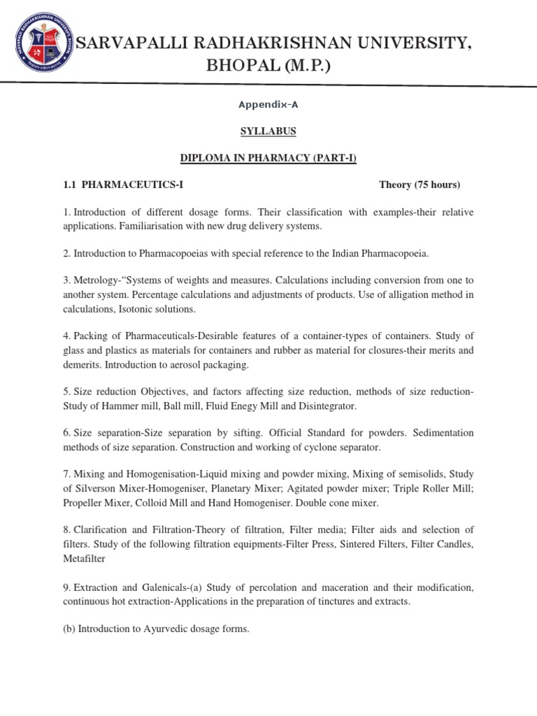 1st Year D.Pharm Syllabus | PDF | Tablet (Pharmacy) | Blood