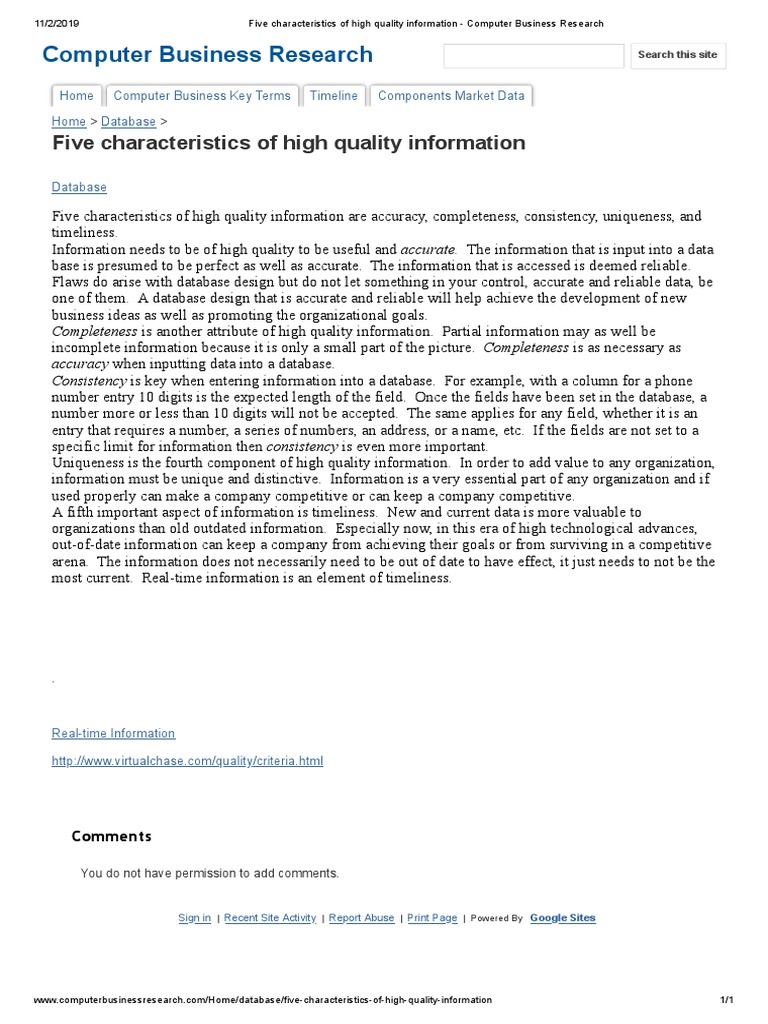 Five Characteristics of High Quality Information - Computer Business ...