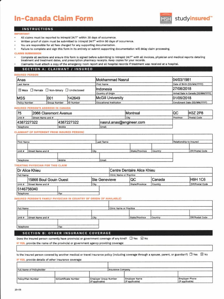 Claim Form | PDF | Medicine | Health Care