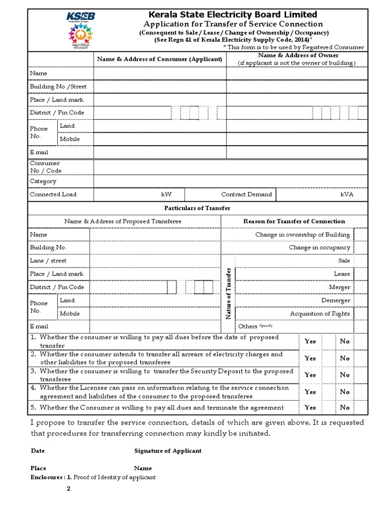 Transfer of Service Connection 2 | PDF | Lease | Business Law