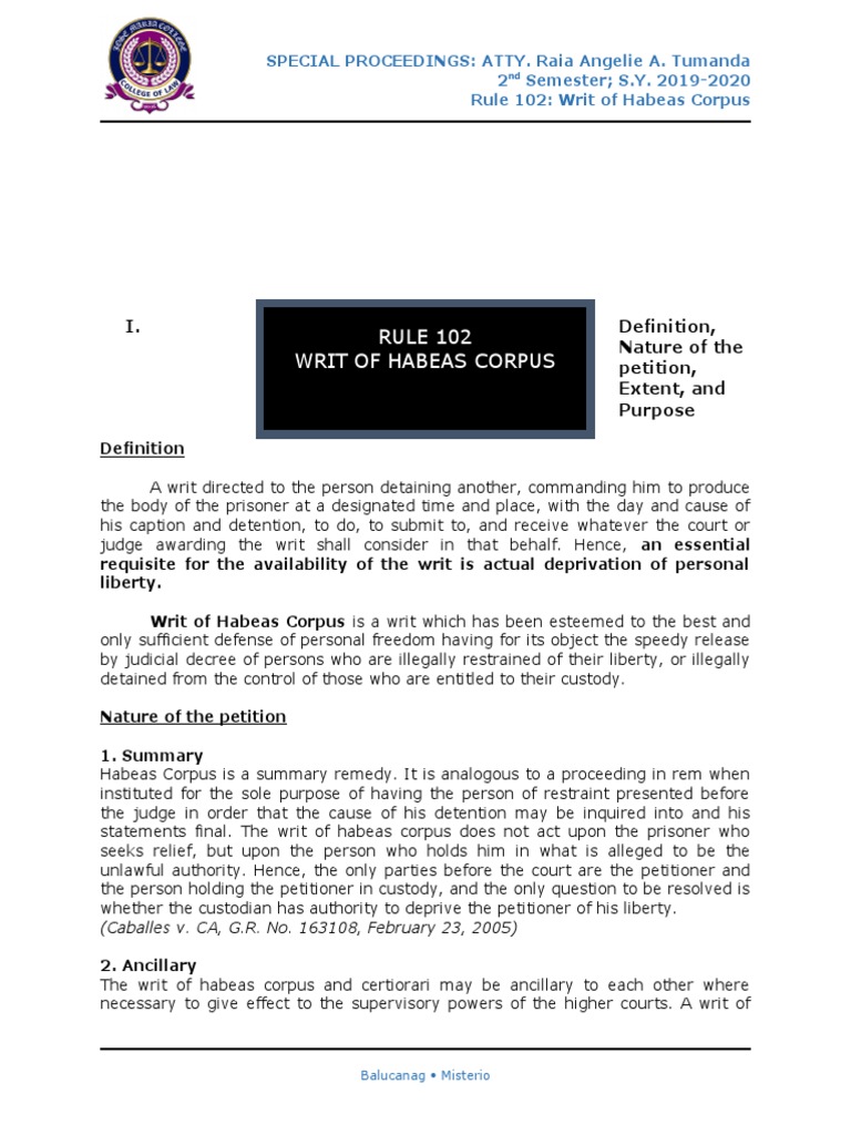 Writ of Habeas Corpus in the Philippines | PDF | Habeas Corpus | Writ
