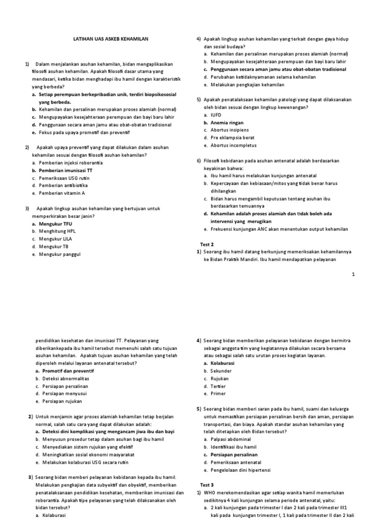 Latihan Uas Askeb Kehamilan | PDF