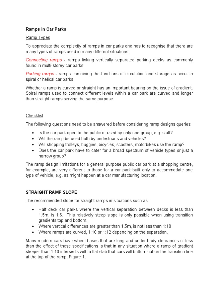 Ramps in Car Parks: Connecting Ramps Parking Ramps | PDF | Traffic | Slope
