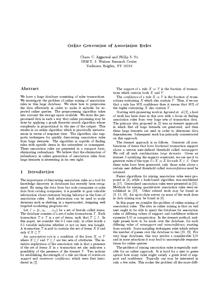 Online Generation of Association Rules: Support Condence | Download ...