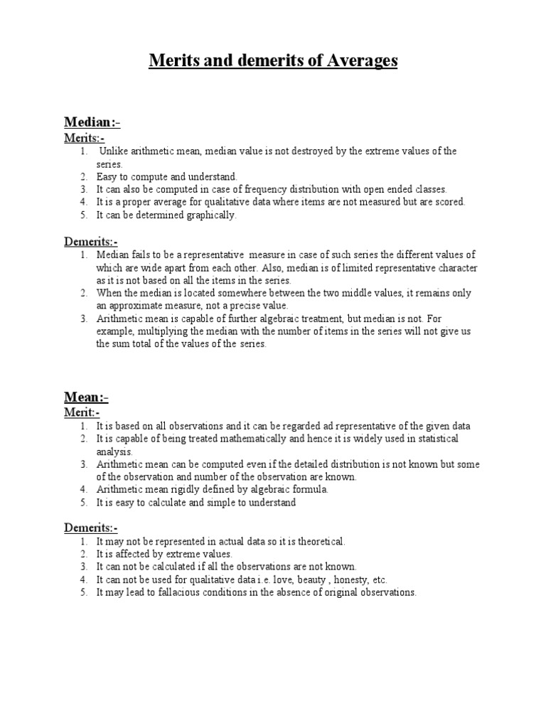 Merits and Demerits of Averages | PDF | Mean | Median