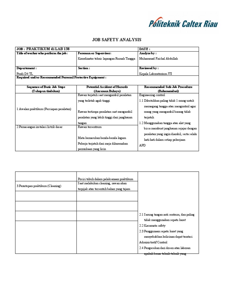 Analisis Keselamatan Praktikum Lab 138 | PDF