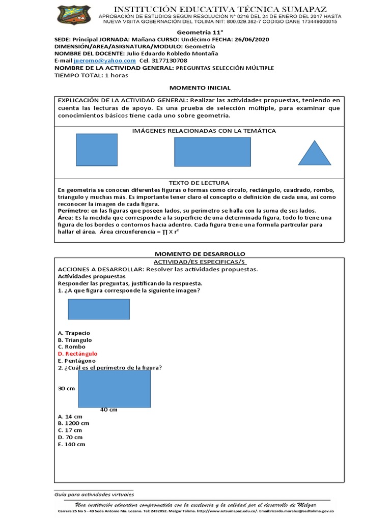 Actividades de Geometría 11° | PDF | Geometría | Enseñanza de matemática