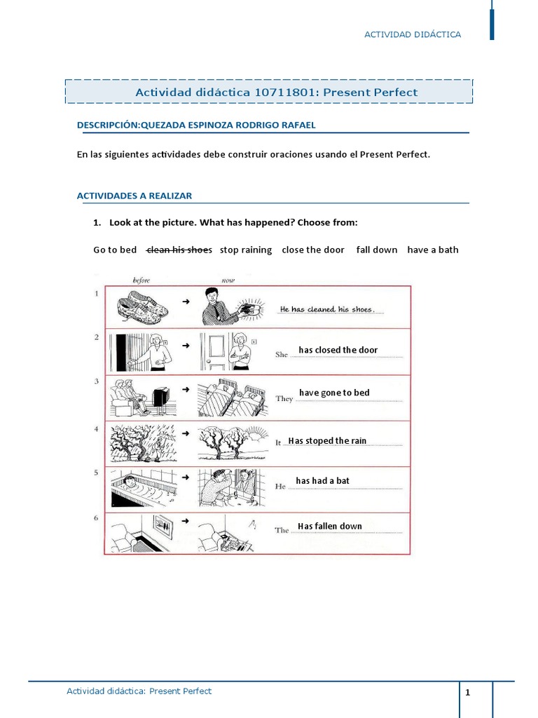 Actividad Didáctica 10711801: Present Perfect | PDF