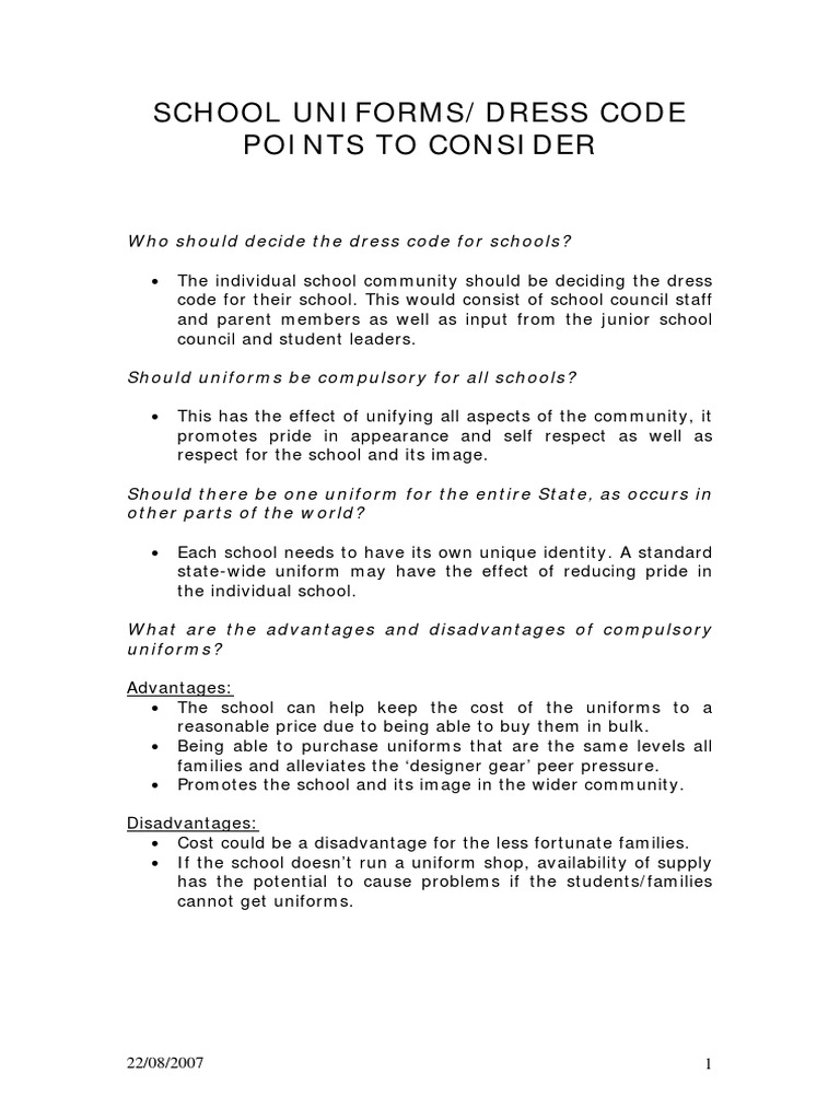 School Uniforms/Dress Code Points To Consider: Who Should Decide The ...