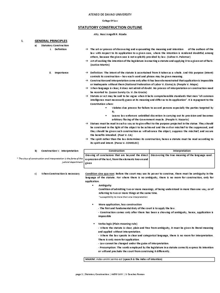General Principles: Statutory Construction Outline | PDF | Standing ...
