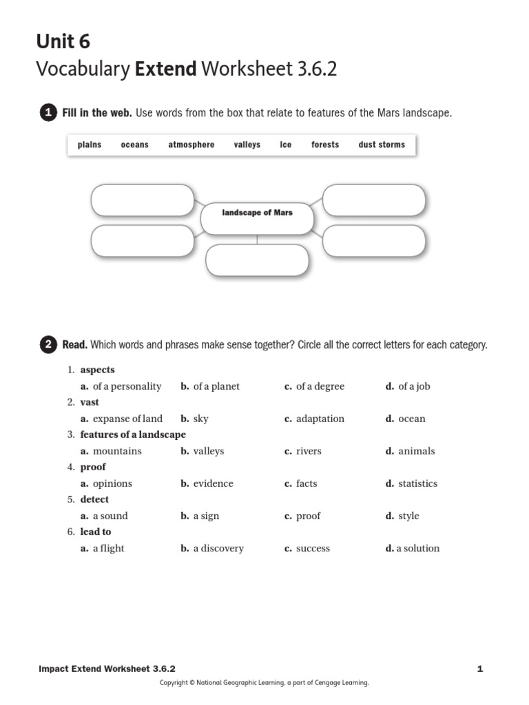 Vocabulary Extend Worksheet 3.6.2: Unit 6 | PDF