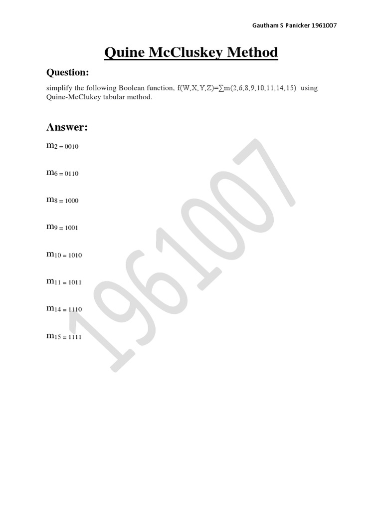Quine McCluskey Method | PDF