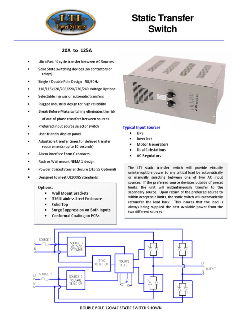 Static Transfer Switch: 20A To 125A | Download Free PDF | Switch | Alternating Current
