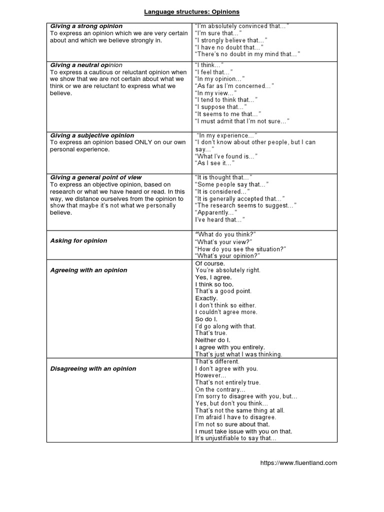 How To Express Opinion Worksheet | PDF