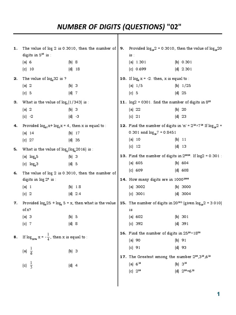 Number of Digits (Questions) "02" | PDF | Numbers | Teaching Mathematics