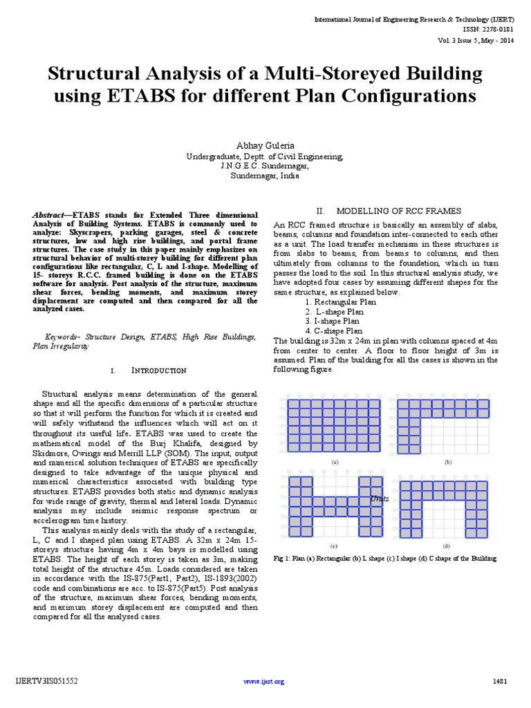 Structural Analysis of A Multi-Storeyed Building Using ETABS For Different Plan Configurations ...