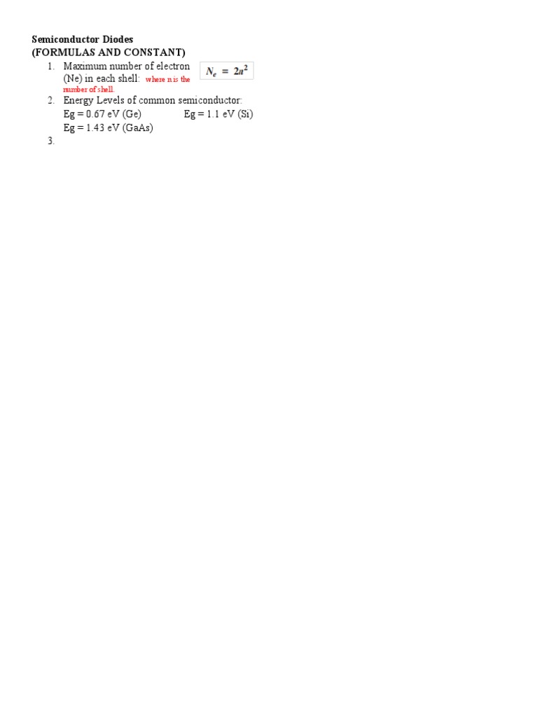 Semiconductor Diode Formulas and Constant | PDF