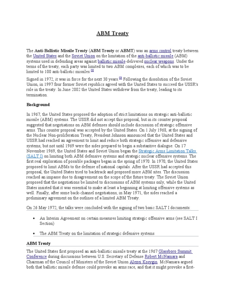 The Origins and Impact of the Anti-Ballistic Missile Treaty: A Pivotal ...