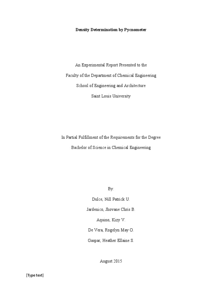 Density Determination by Pycnometer | PDF | Density | Gases
