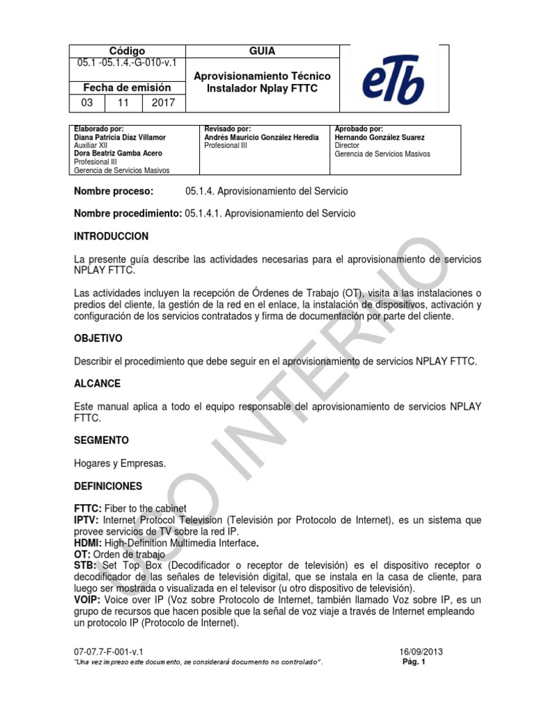 Aprovisionamiento Técnico Instalador Nplay FTTC | PDF | Voz sobre IP | Redes de computadoras