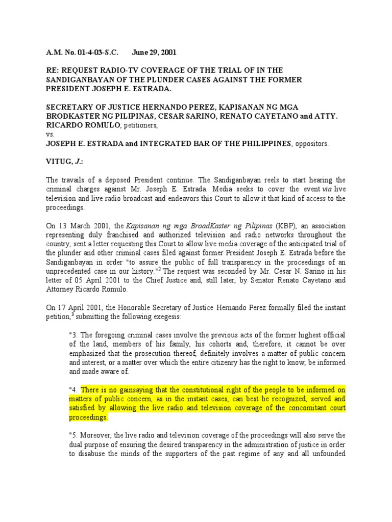 Perez v. Estrada (360 SCRA 248) | PDF | Trials | Courtroom