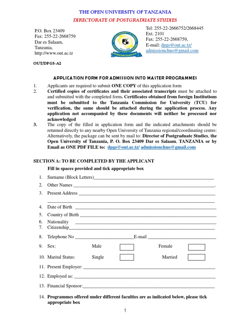 Postgraduate-Application-Form Masters | PDF | Master Of Arts | Master's ...