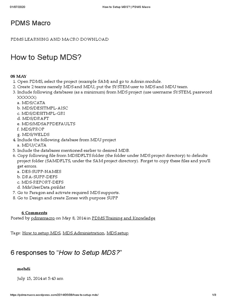 Pdms Setup Mds - Pdms Macro | PDF | Data Management | Utility Software