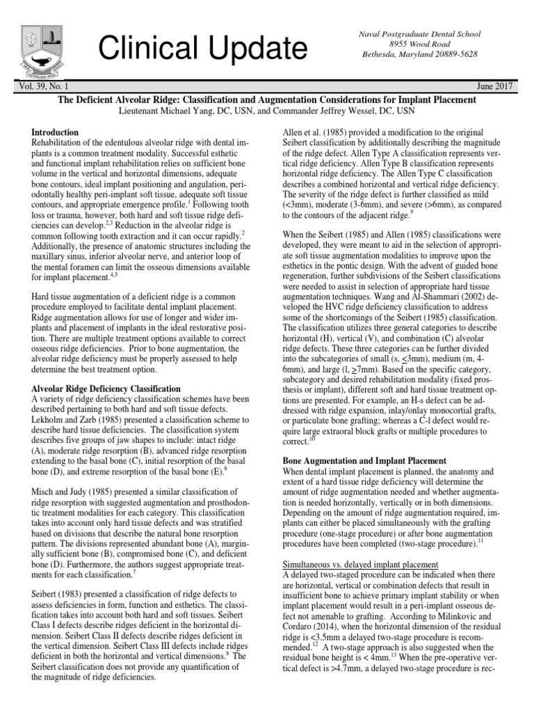 Clinical Update: The Deficient Alveolar Ridge: Classification and ...