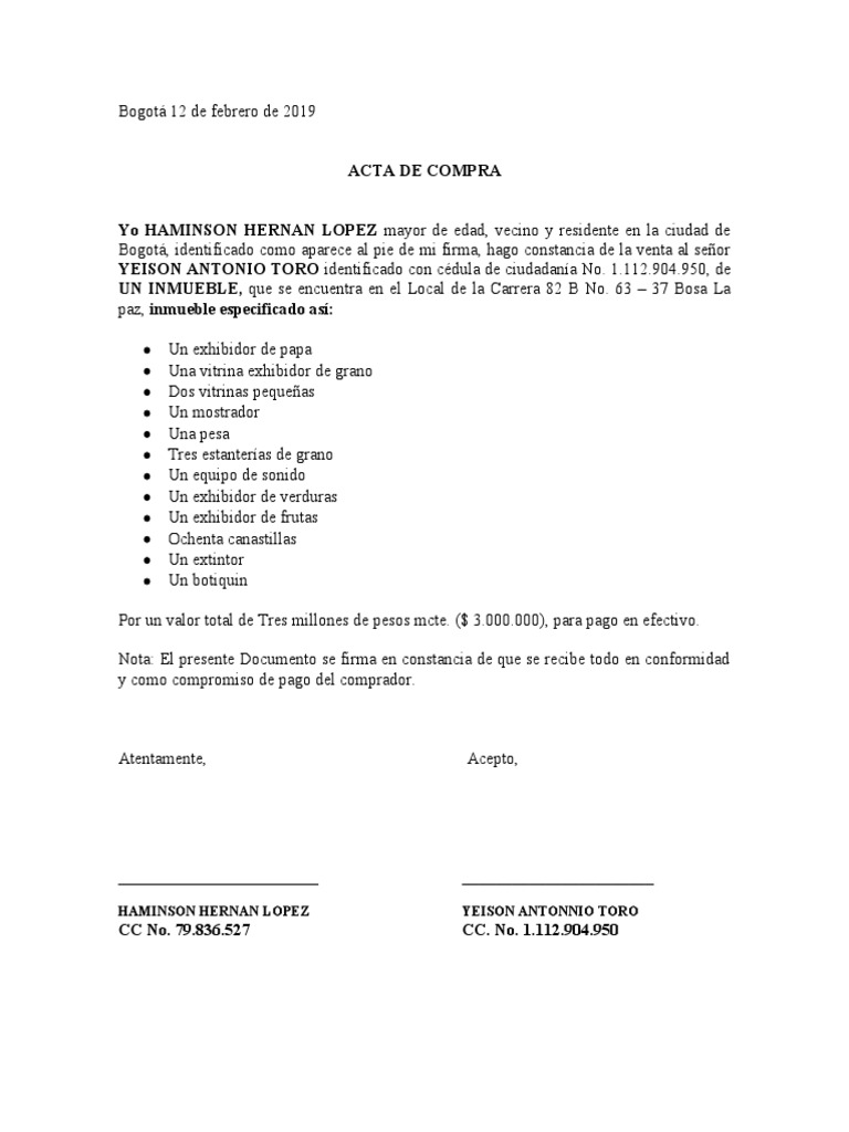 Acta de Compra | PDF