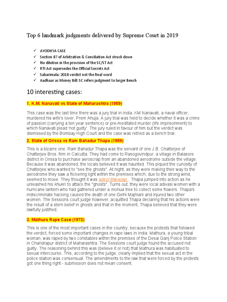 Landmark Judgement of India | PDF | Government | Social Institutions