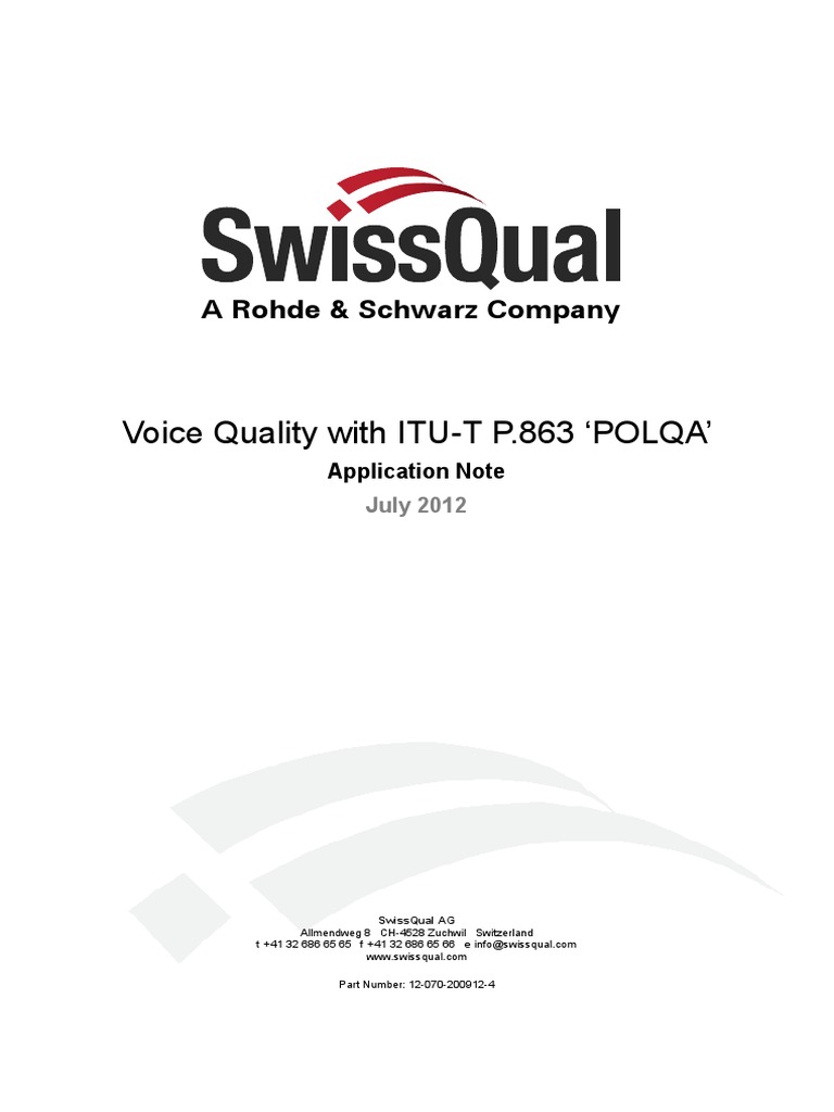 Voice Quality With ITU-T P.863 POLQA': A Rohde & Schwarz Company | PDF ...