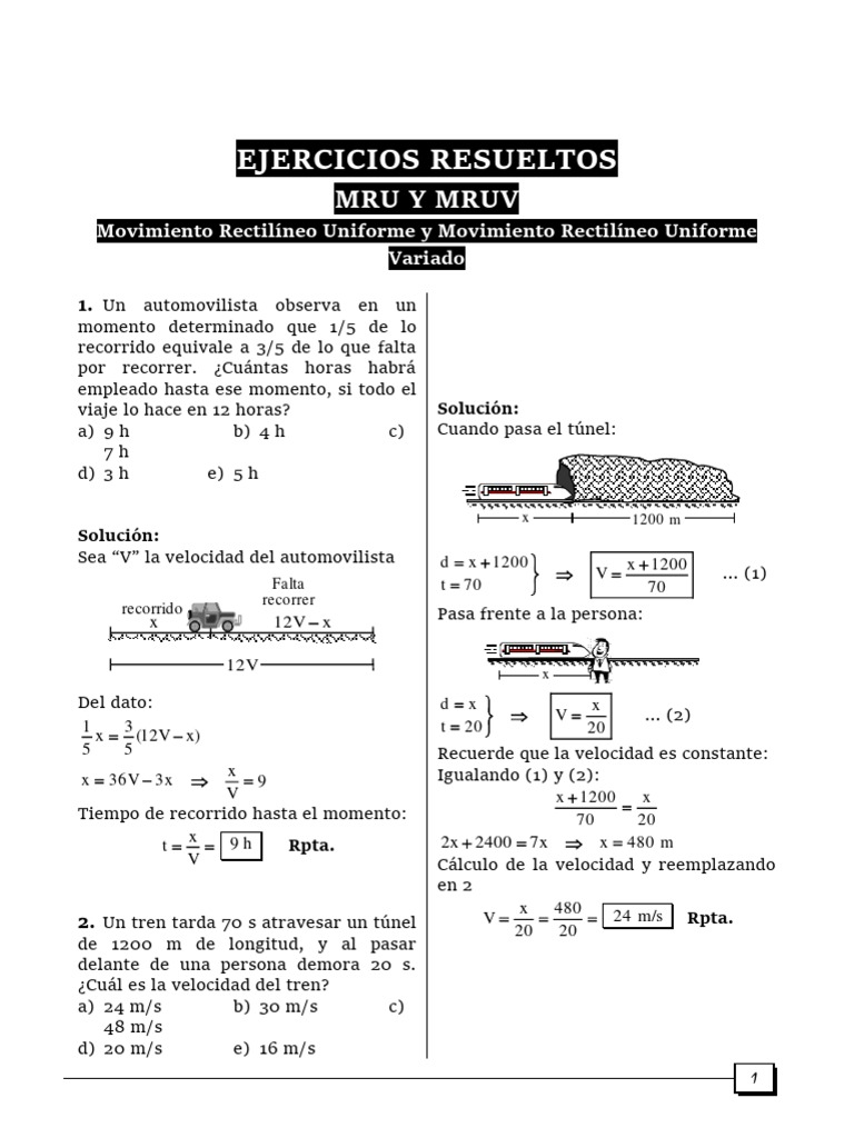 MRU y MRUV Ejercicios Resueltos PDF | PDF | Velocidad | Cambio