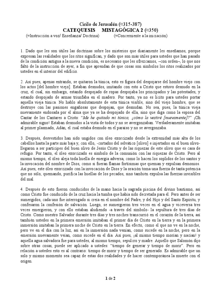 Cirilo de Jerusalén - Catequesis Mistagogica 2 | PDF | La resurrección de Jesús | Cristo (título)