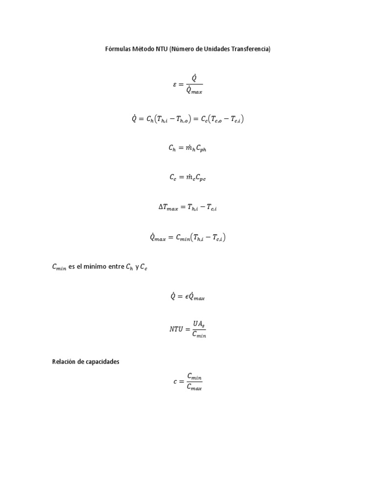 Fórmulas Método NTU PDF | PDF