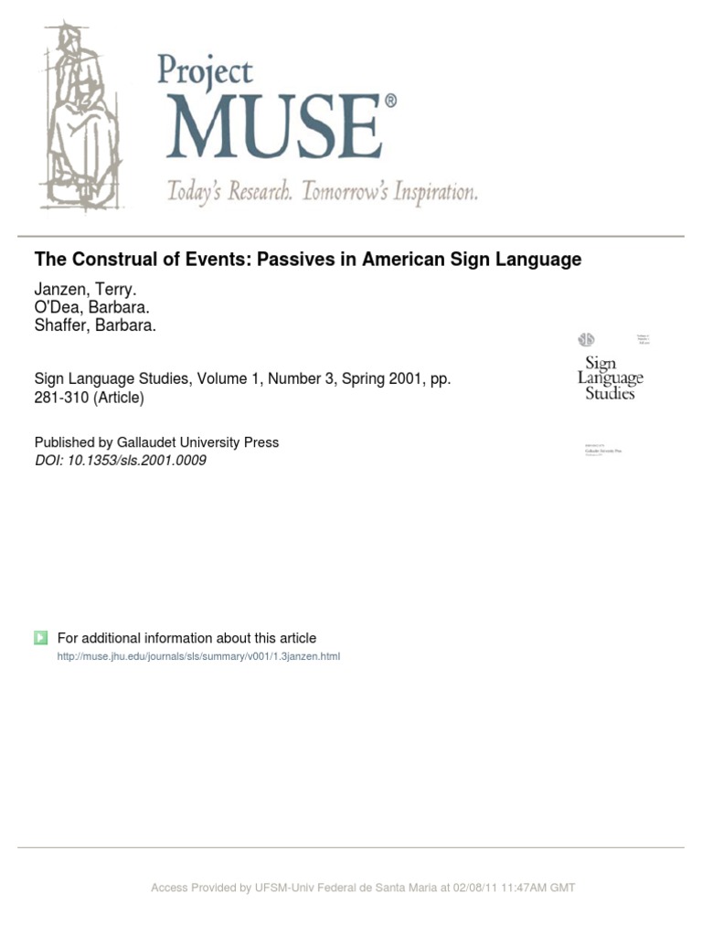 The Construal of Events: Passives in American Sign Language: Janzen ...