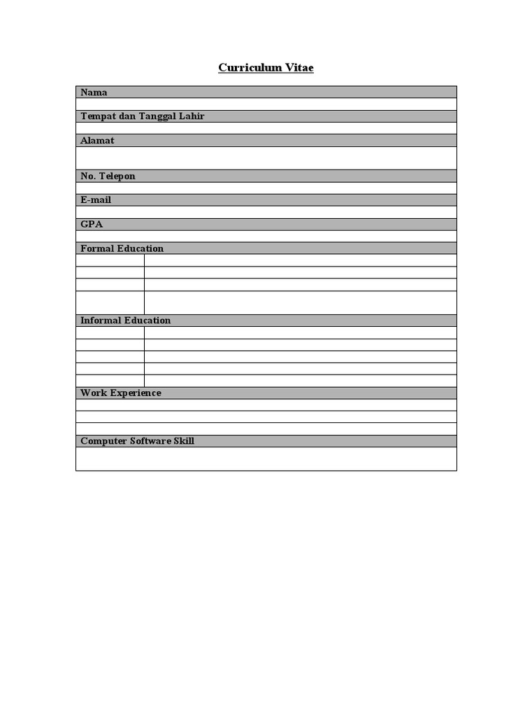 Curriculum Vitae Kosong | PDF