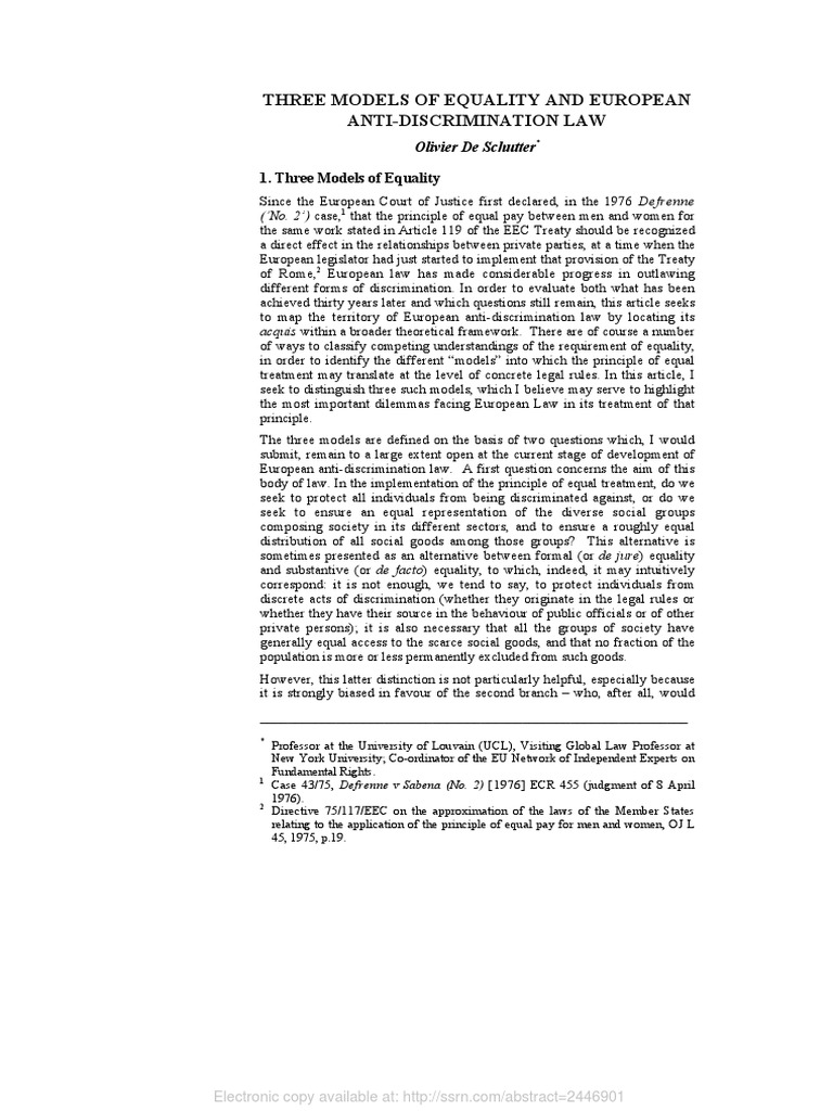 3 Models of Equality and European Non Discrmination Law | PDF ...