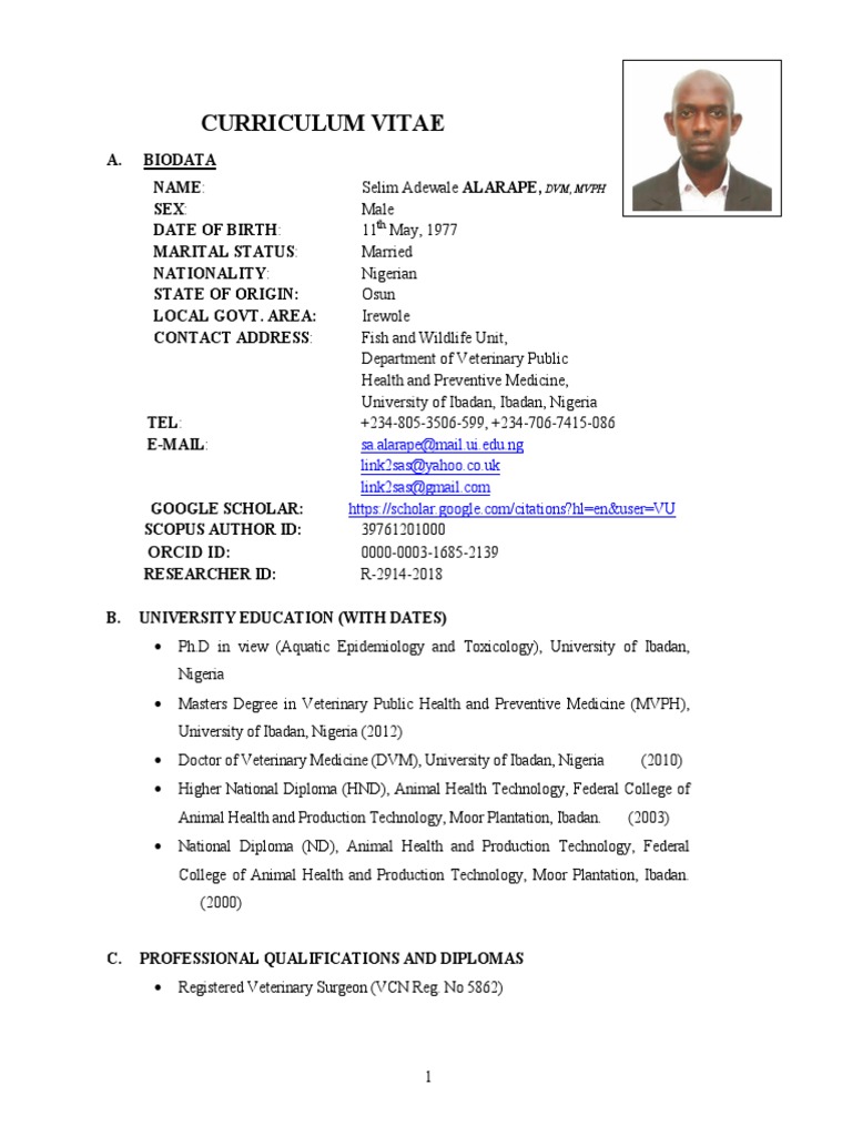 Cv-Alarape Selim Adewale PDF | PDF | Bioinformatics | Veterinary Medicine