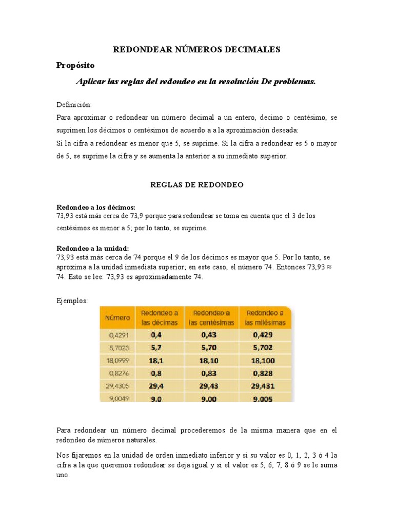 Reglas y Ejemplos de Redondeo Decimal | PDF | Fracción (Matemáticas ...